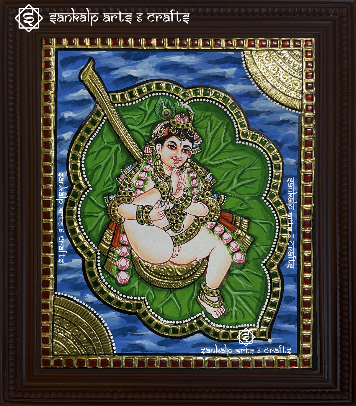 Leaf Krishna Tanjore Painting – SANKALP ARTS & CRAFTS